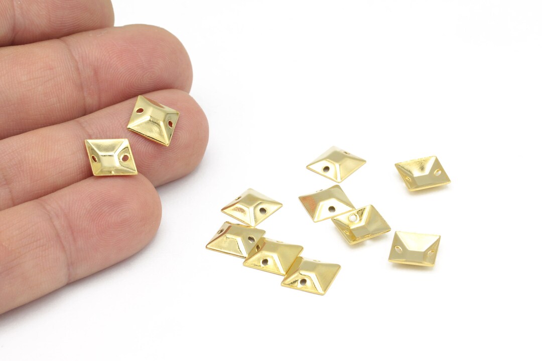 24k Gold Plated Pyramid Connectors, Square Beads, 2 Holes Pyramid Beads ...