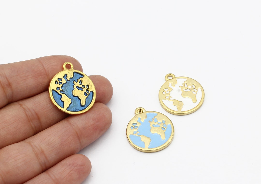 24k Shiny Gold Plated World Map Pendant, Enamel World Charms, Traveller ...