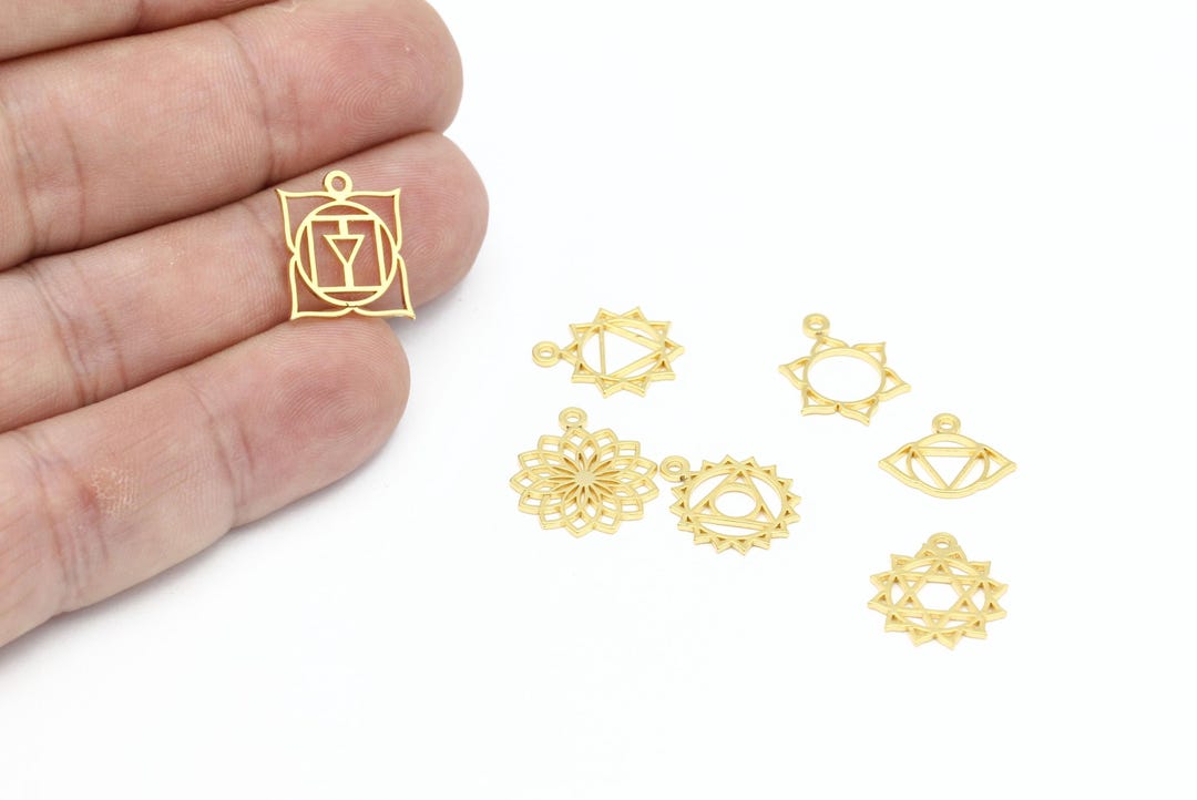 24k Gold Plated Chakra Charm Set Symbol, Chakra Symbol Pendant, Energy ...