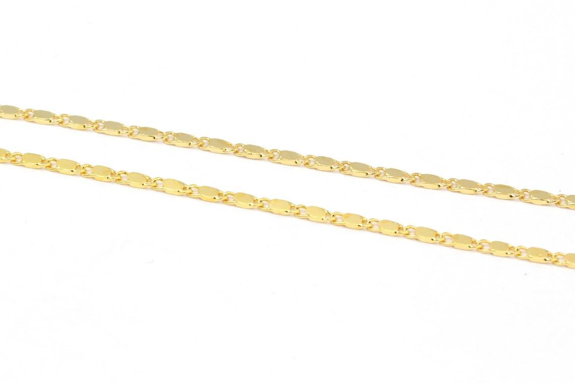 24k oro brillante chapado en cadena de curva cadena de | Etsy