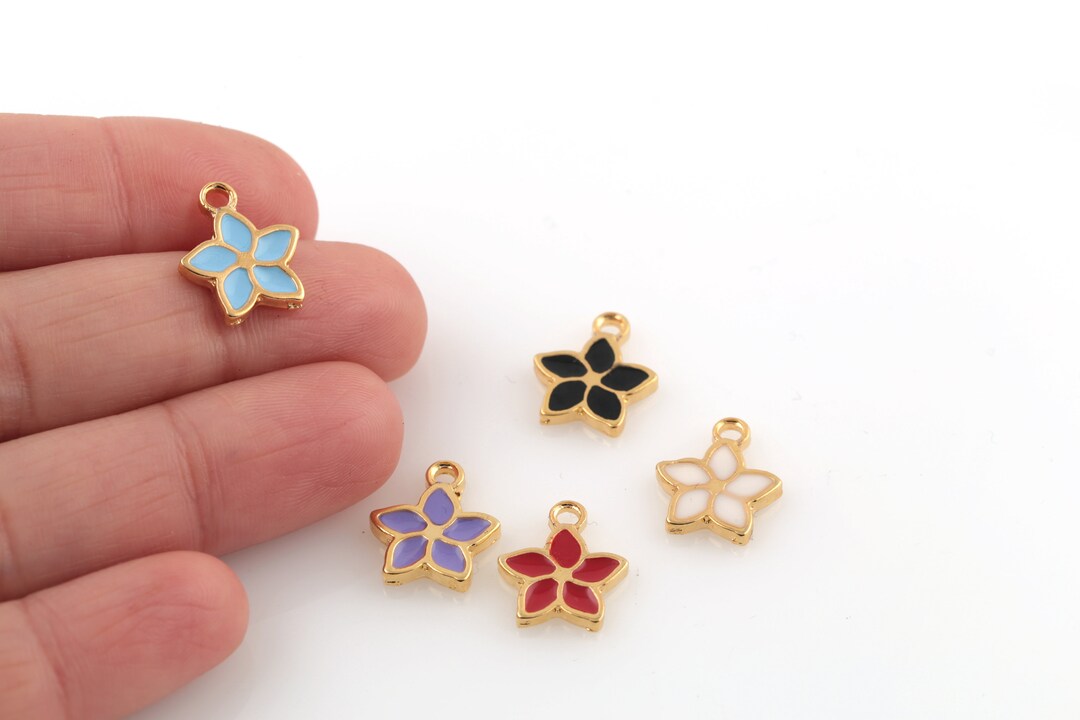 24k Gold Plated Enamel Daisy Charms, Clover Pendant, Colored Flower ...