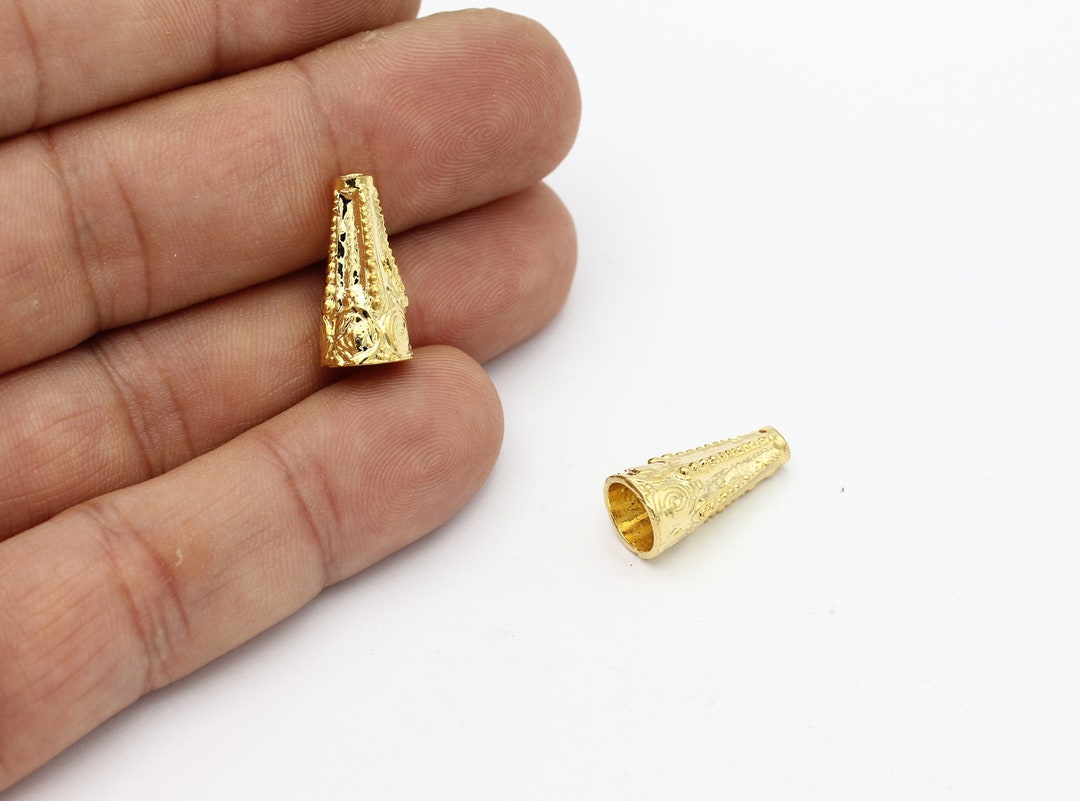 24k Gold Plated Tube Beads, Cone Bead Caps, Pyramid Bead Caps, Gold ...