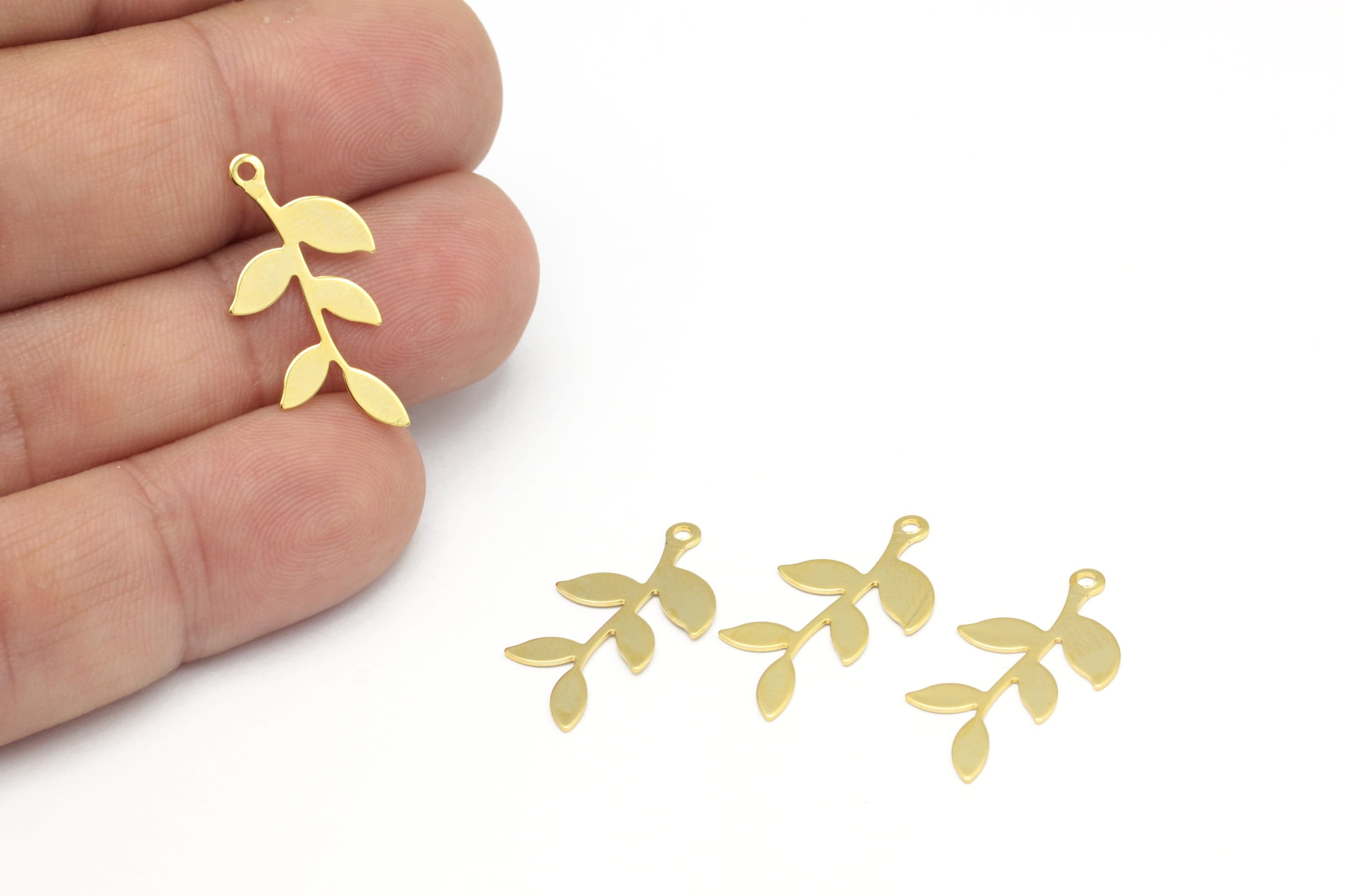 24k Gold Plated Olive Branch Charms, Leaf Pendant, Olive Branch ...