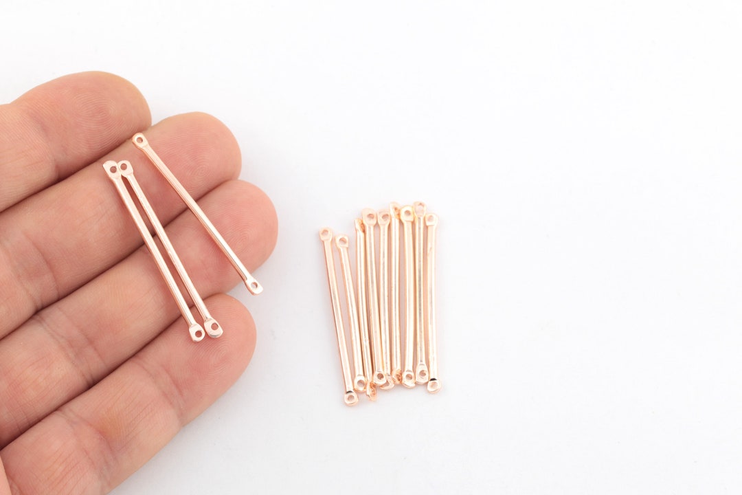 2x40mm Rose Gold Plated Two Holes Bar Pendant, Two Holes Bar Connector ...