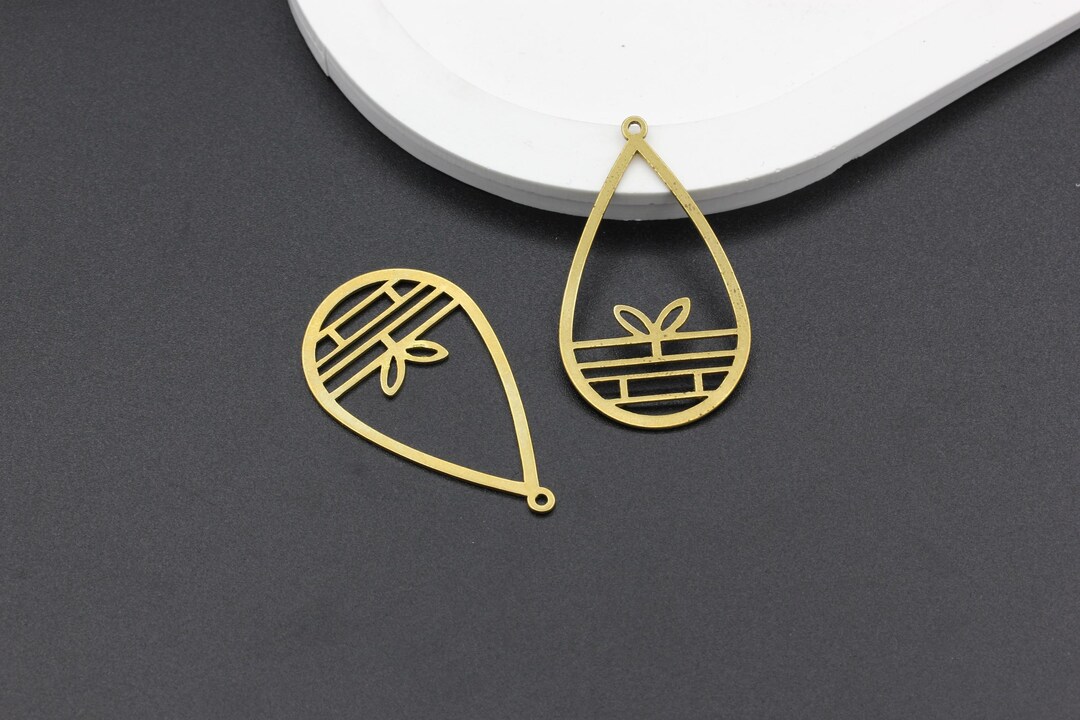 Raw Brass Laser Cut Flower Sprout Charm, Drop Flower Pendant, Flower ...