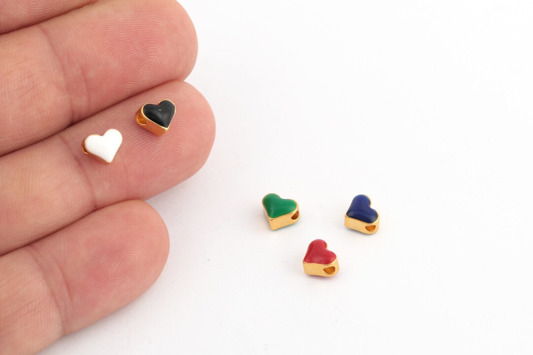 24k Gold Plated Enamel Heart Beads, Enamel Heart Beads, Gold Plated ...