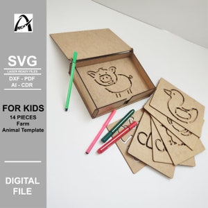 Montessori Farm Animals Template - Line Exercise - Digital Laser Ready ...