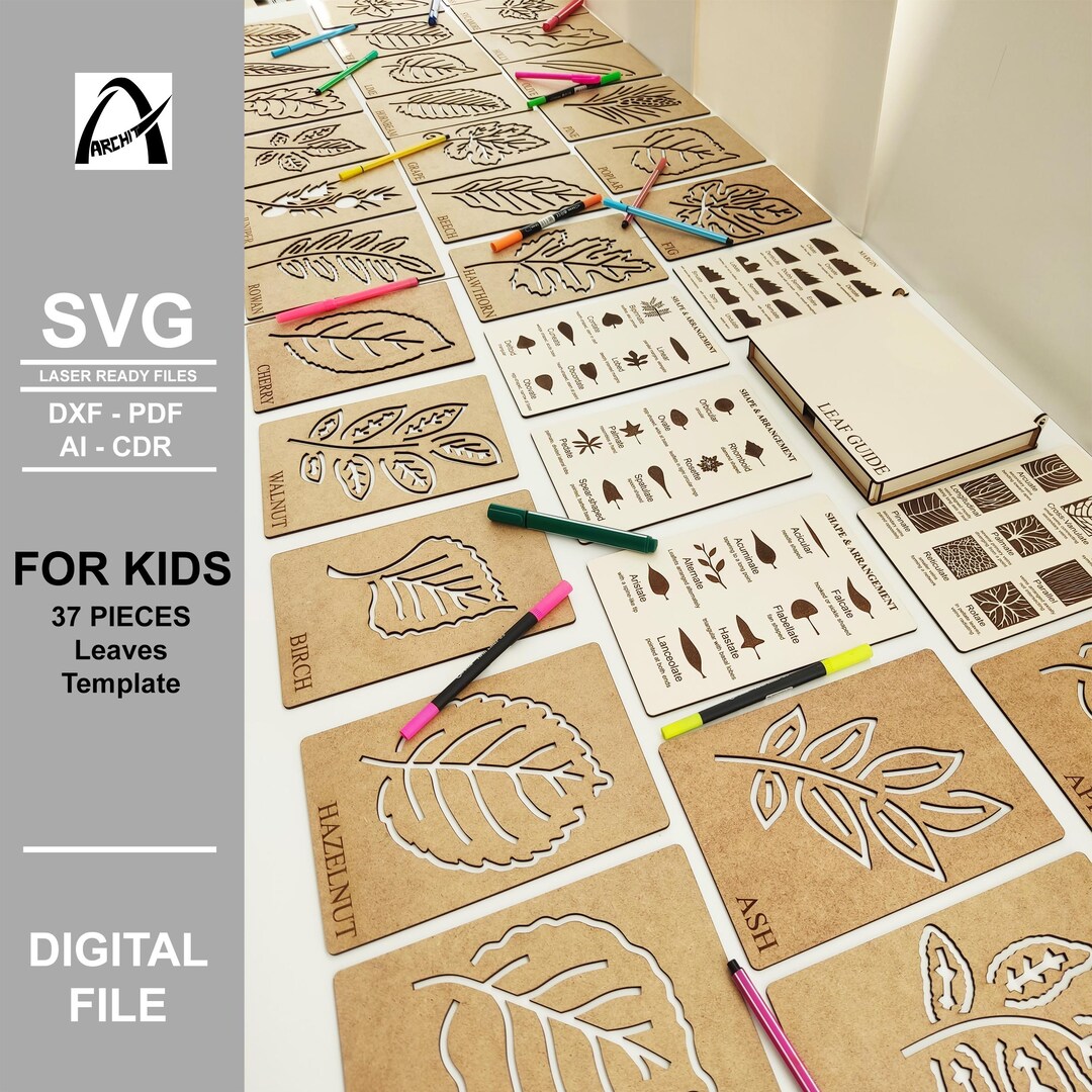 Montessori Leaf Template – Laser Cut Files, Kids Learning (digital ...
