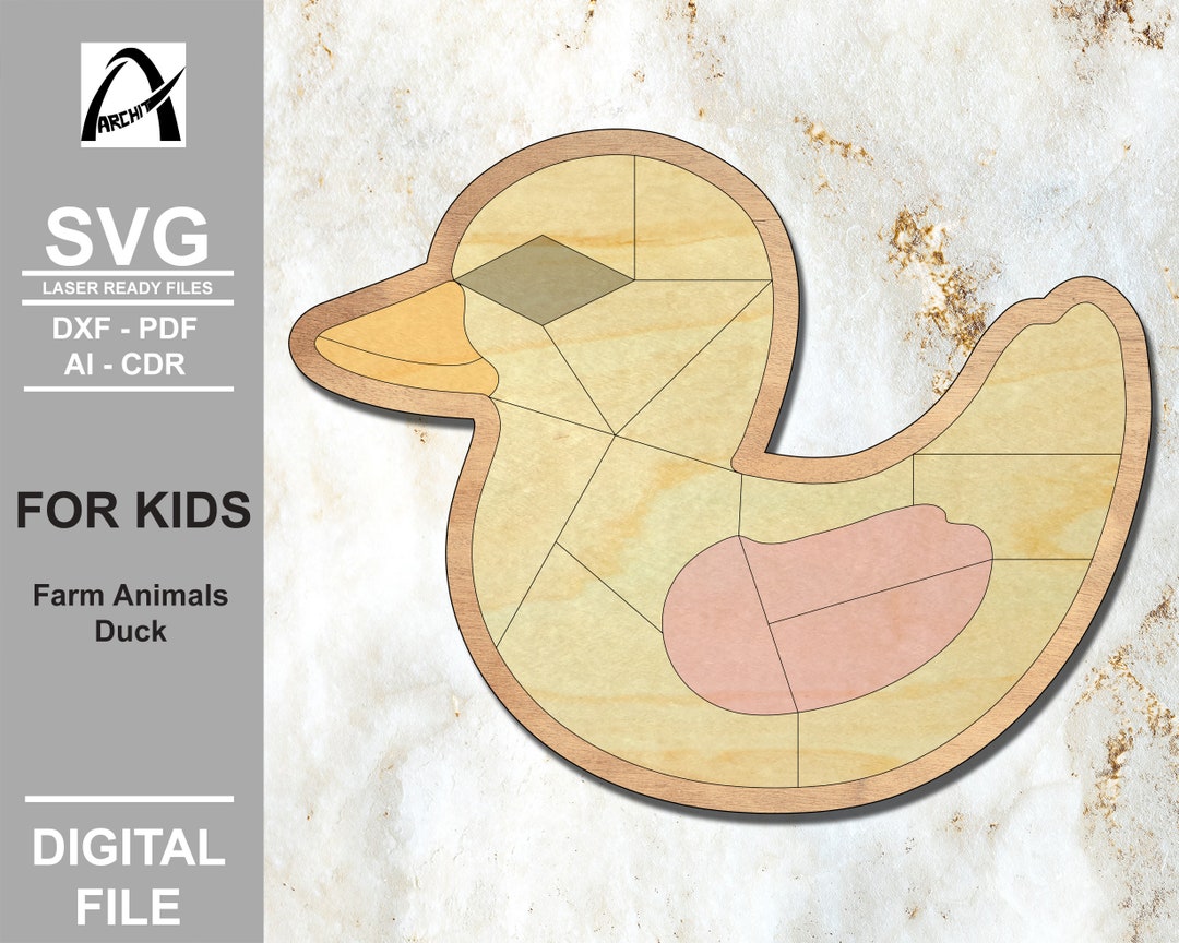 Farm Animals Duck Puzzle - Montessori Wooden Kids Toy - Digital Laser ...