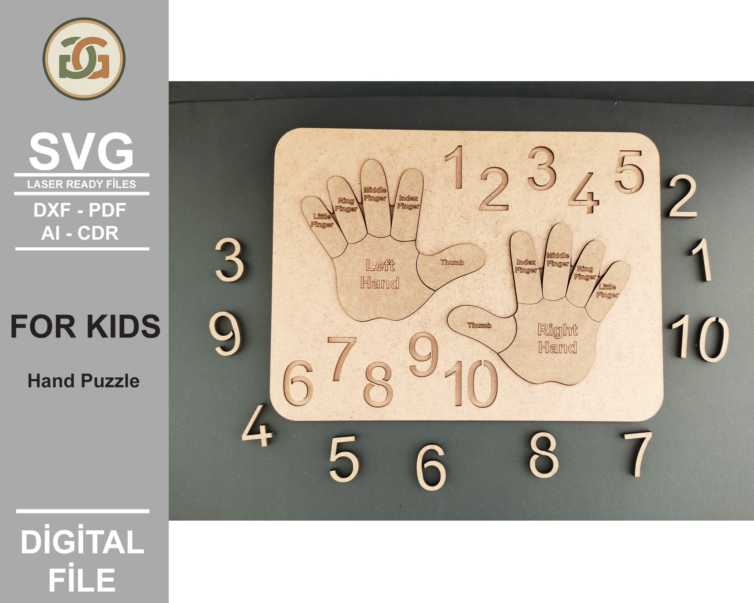 Hand Puzzle Game Montessori Wooden Kids Toy Digital Laser - Etsy
