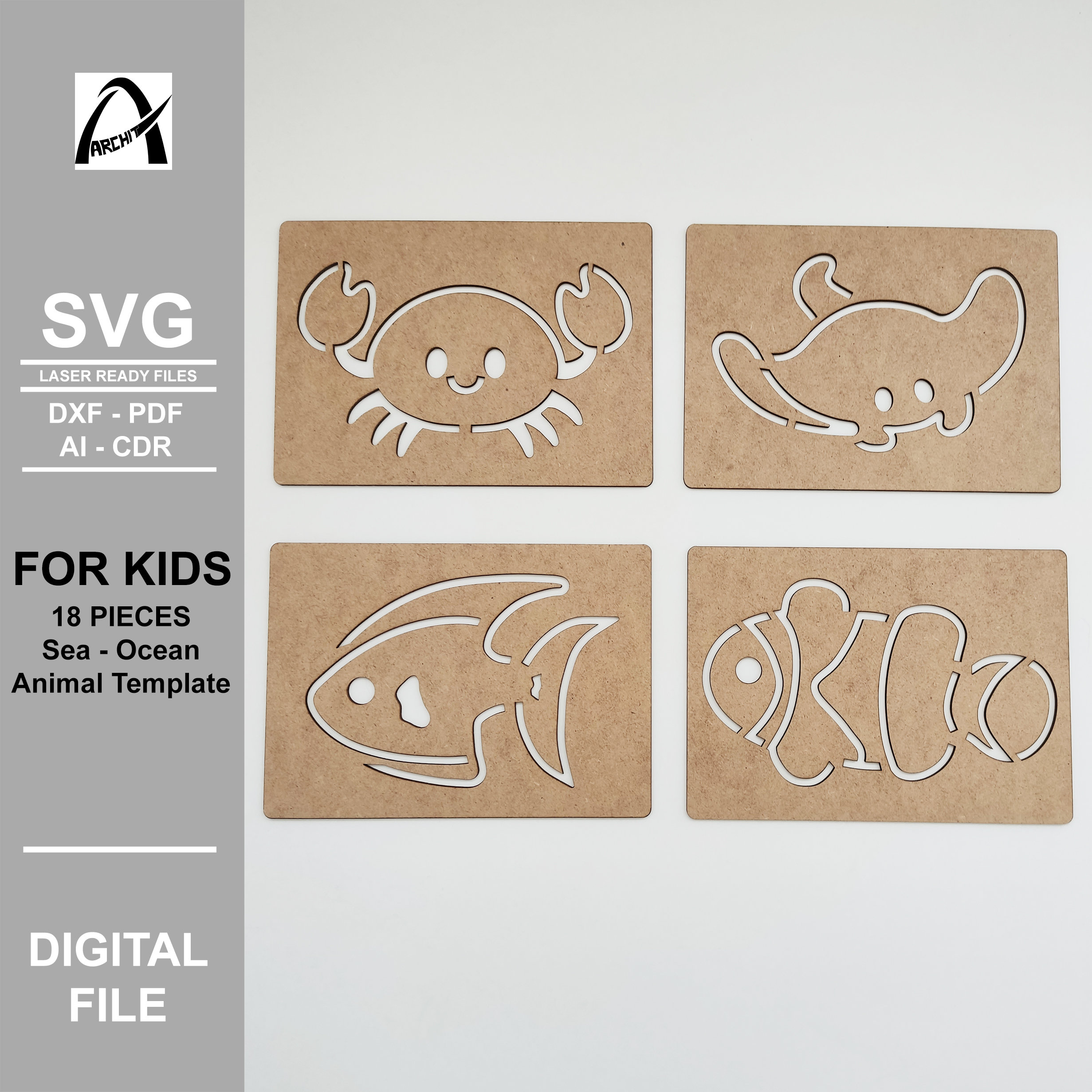 Montessori Sea Ocean Animals Template - Line Exercise - Digital Laser ...