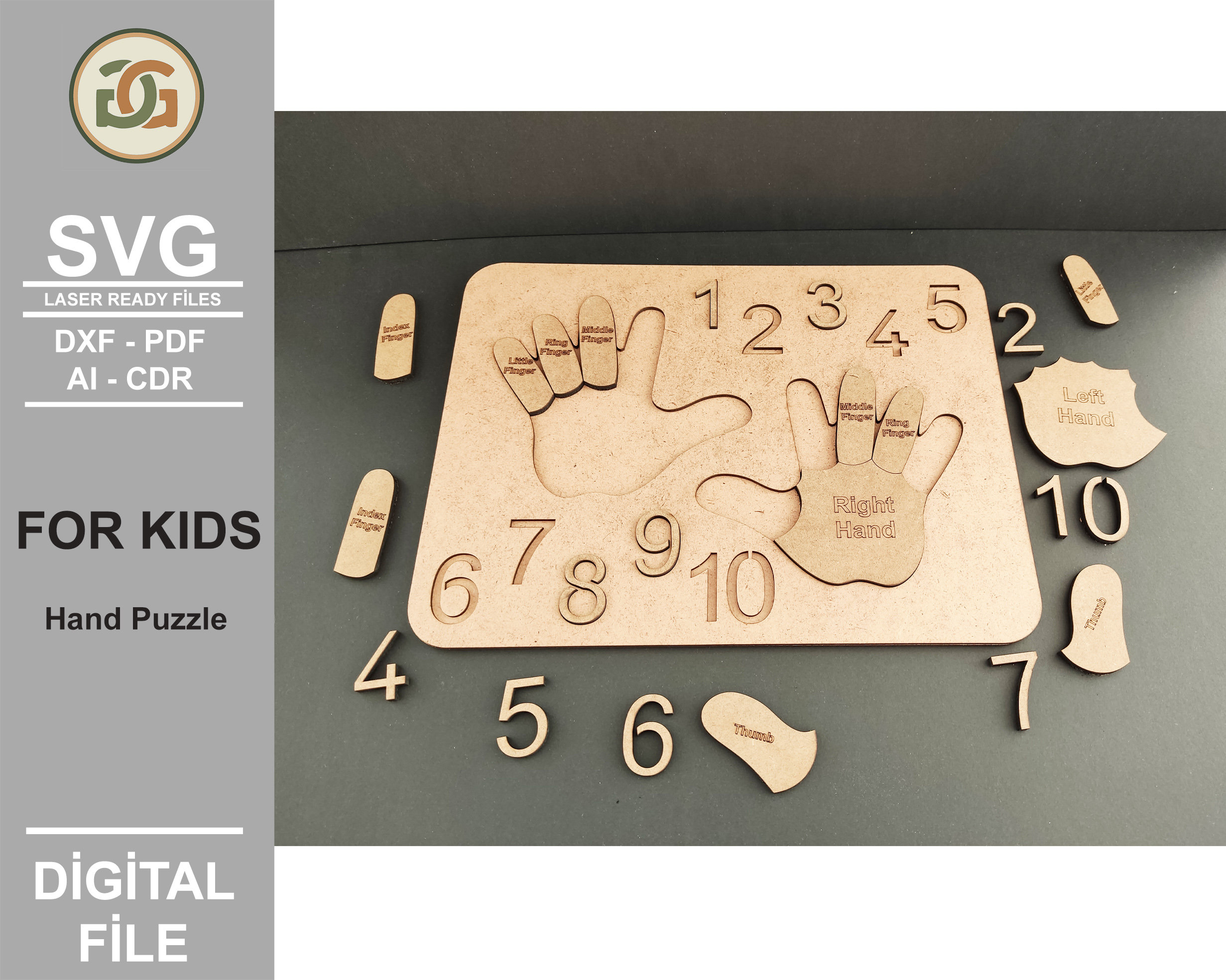 Hand Puzzle Game Montessori Wooden Kids Toy Digital Laser - Etsy