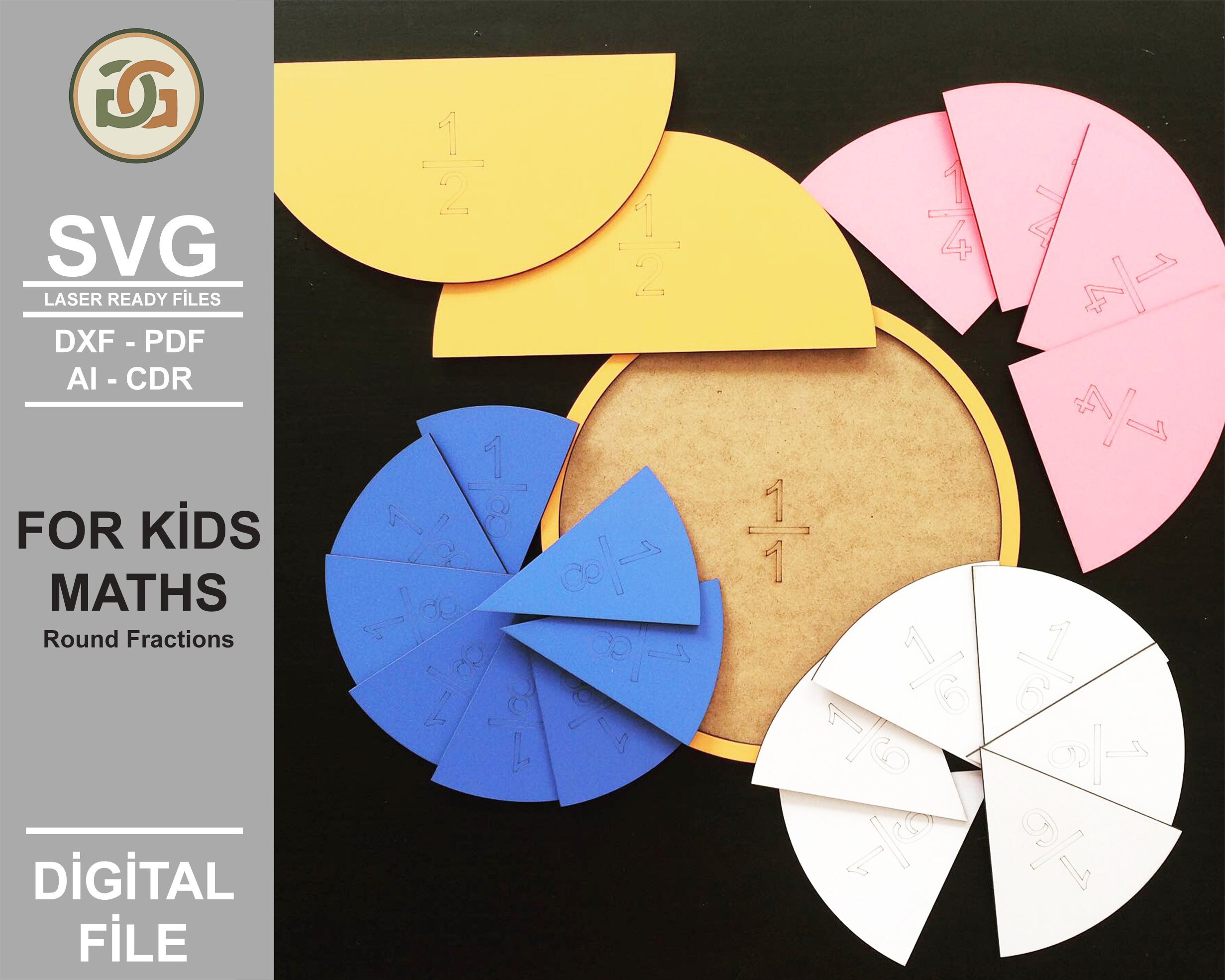 Montessori Round Fraction Math Game - Educational - Digital Laser Ready ...