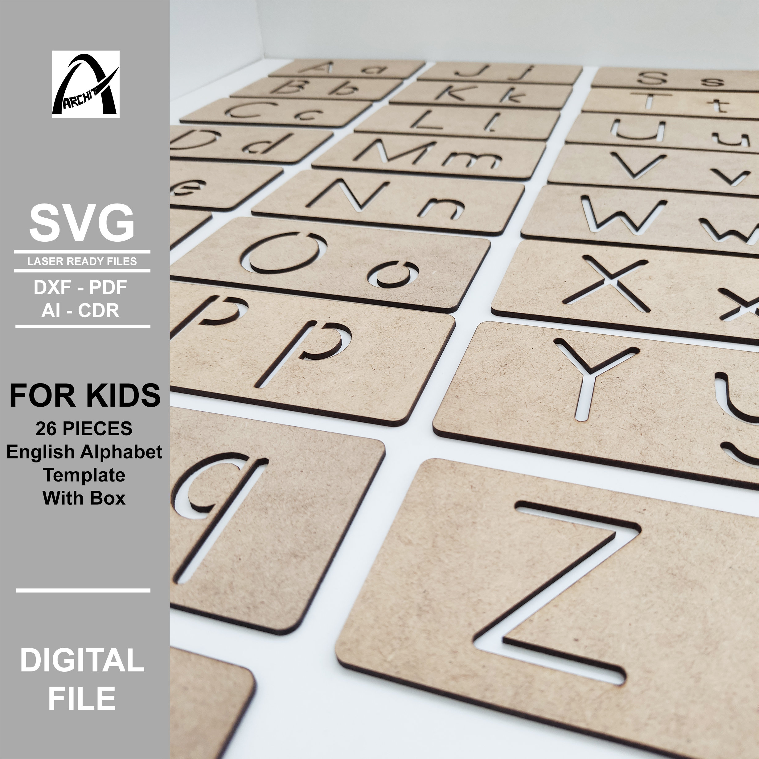 Kids English Alphabet Stencil Digital Laser Ready Files SVG DXF PDF ...