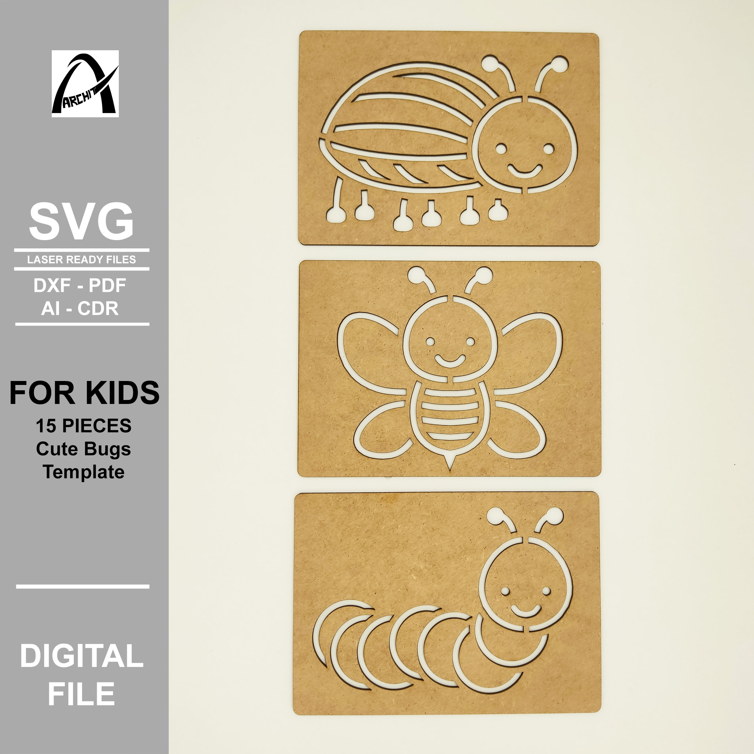 Montessori Bugs Template Cute Insect Line Exercise Digital Laser Ready ...