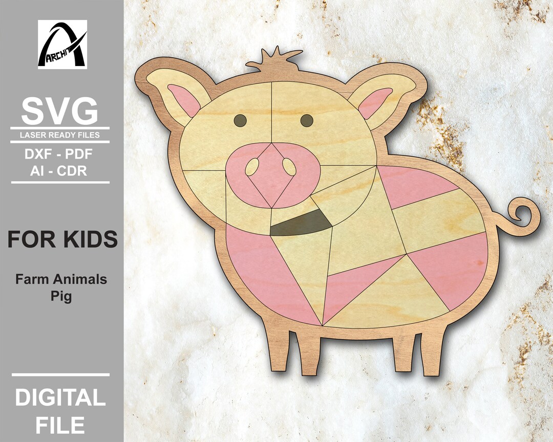 Farm Animals Pig Puzzle - Montessori Wooden Kids Toy - Digital Laser ...