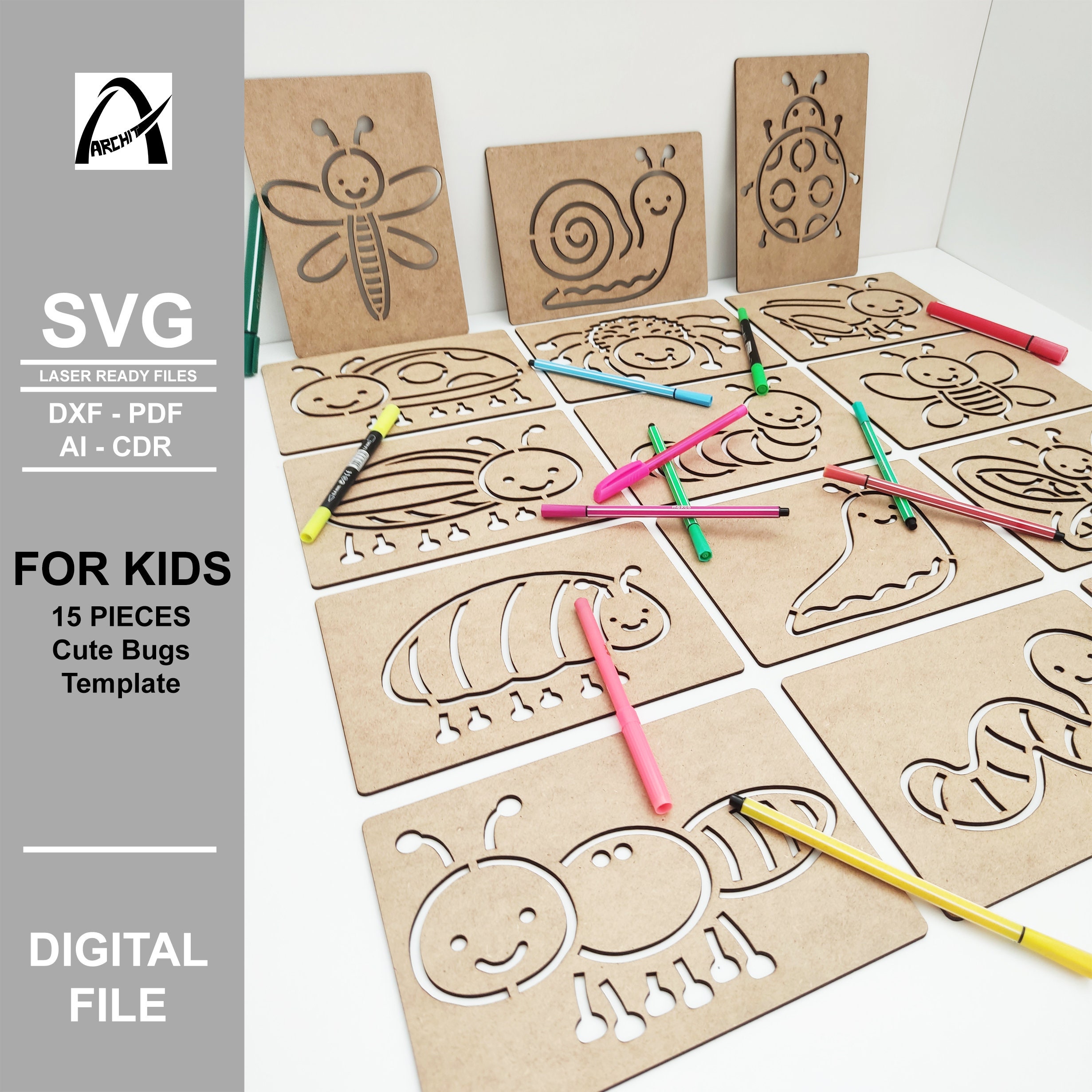 Montessori Bugs Template - Cute Insect - Line Exercise - Digital Laser ...