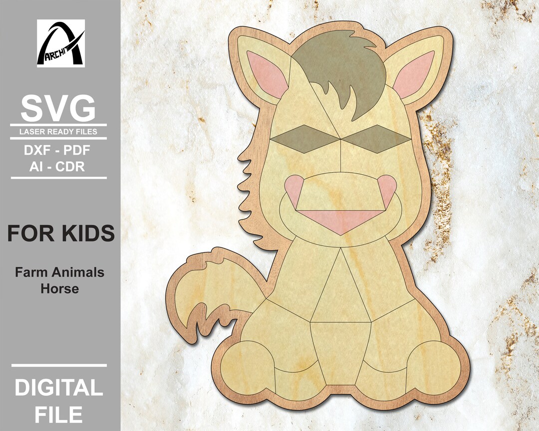 Farm Animals Horse Puzzle - Montessori Wooden Kids Toy - Digital Laser ...