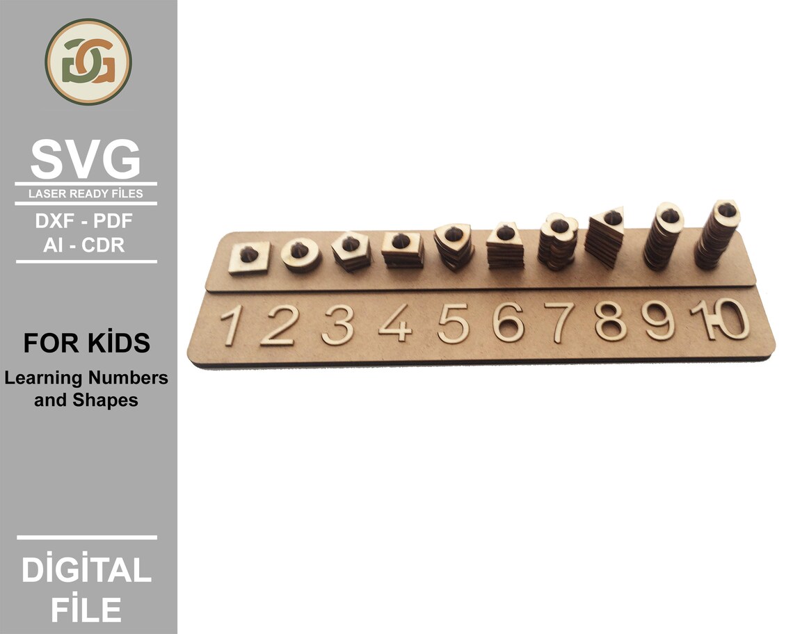 Laser Cut Kids Game Montessori Toy Number and Shapes | Etsy