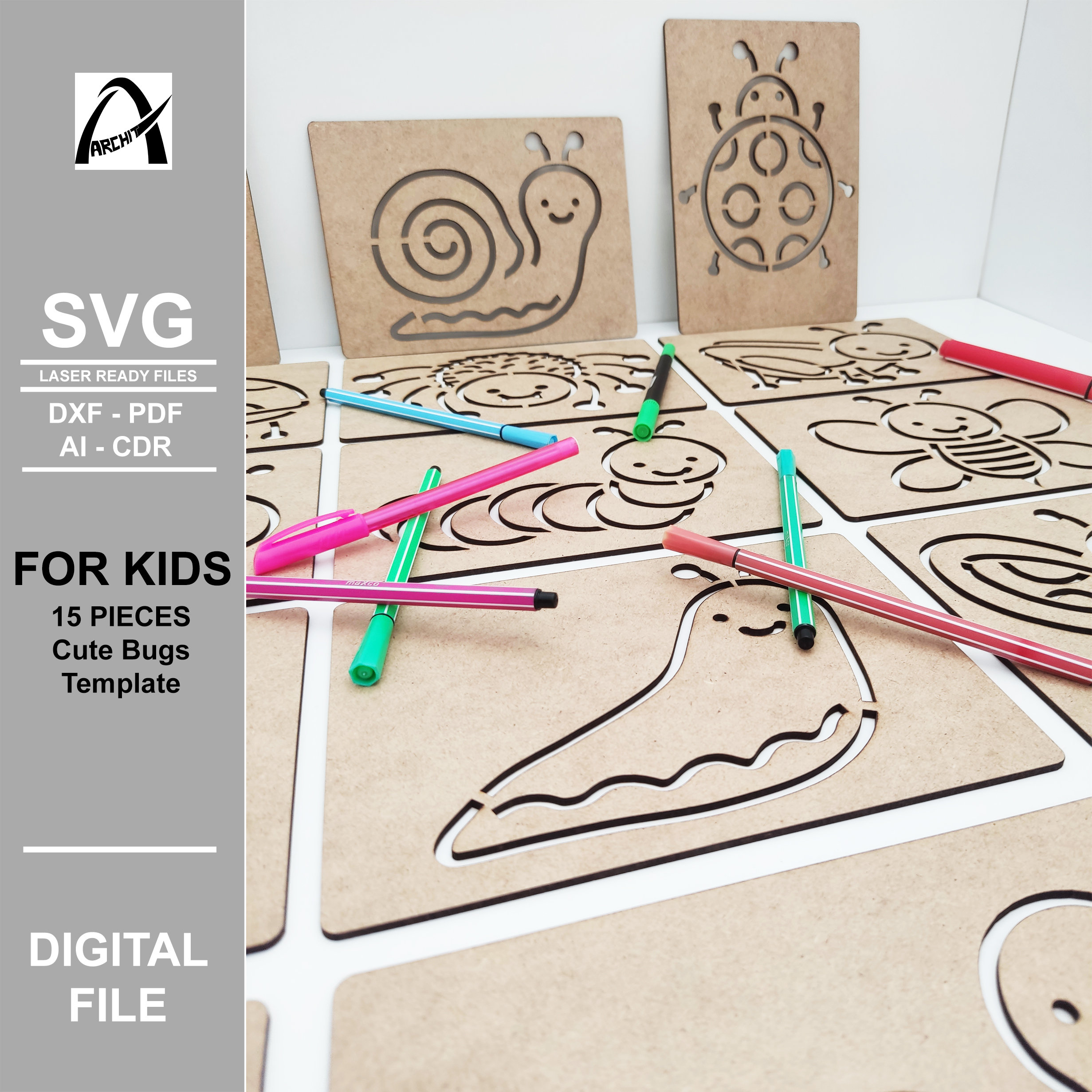 Montessori Bugs Template - Cute Insect - Line Exercise - Digital Laser ...