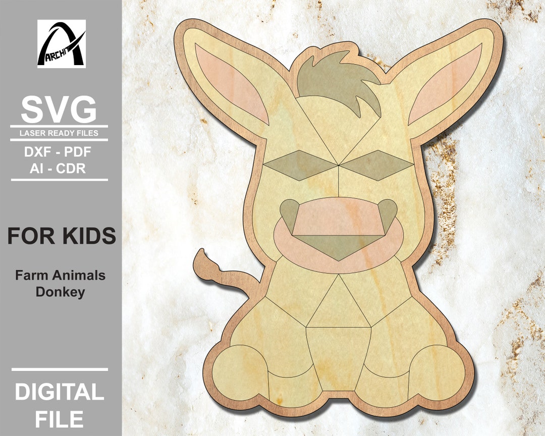 Farm Animals Donkey Puzzle - Montessori Wooden Kids Toy - Digital Laser ...