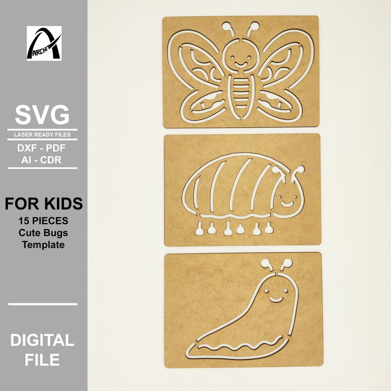 Montessori Bugs Template - Cute Insect - Line Exercise - Digital Laser ...