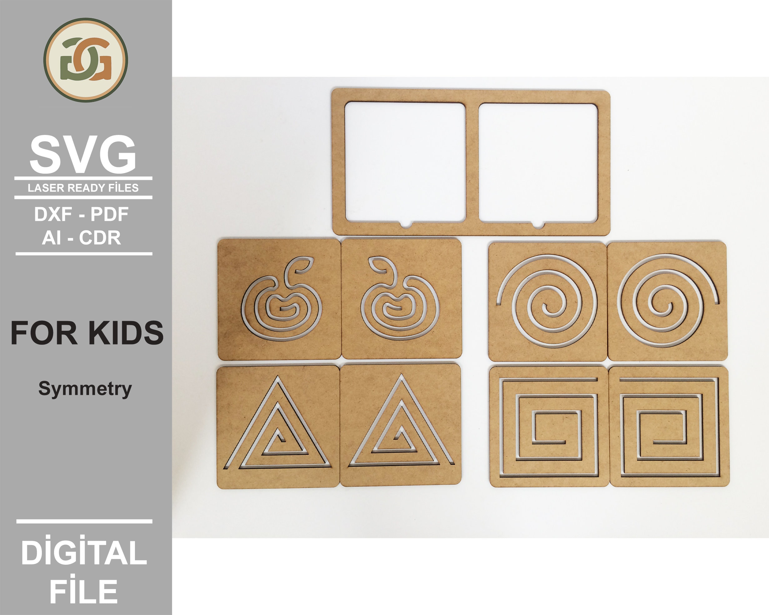 Symmetrical Montessori Set Digital Laser Ready Files SVG DXF PDF Hand ...