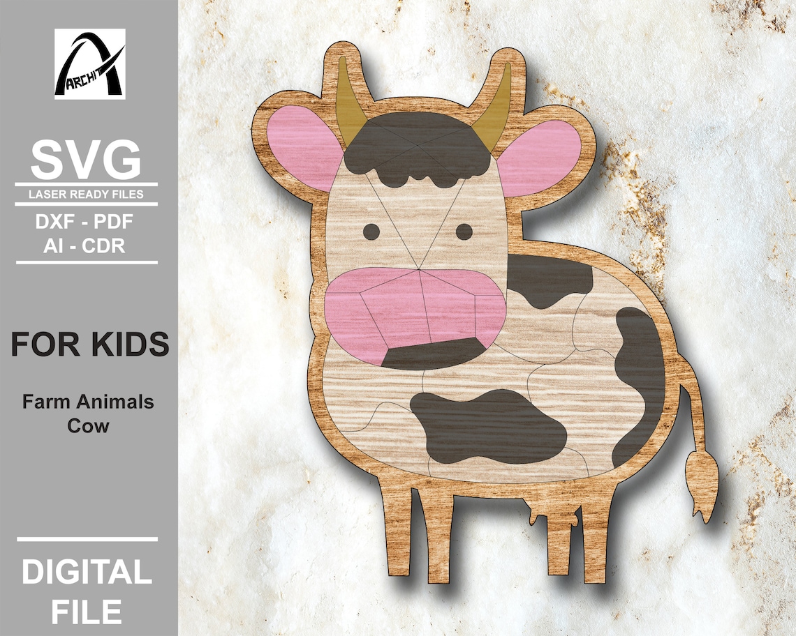 Farm Animals Cow Puzzle Montessori Wooden Kids Toy Digital | Etsy