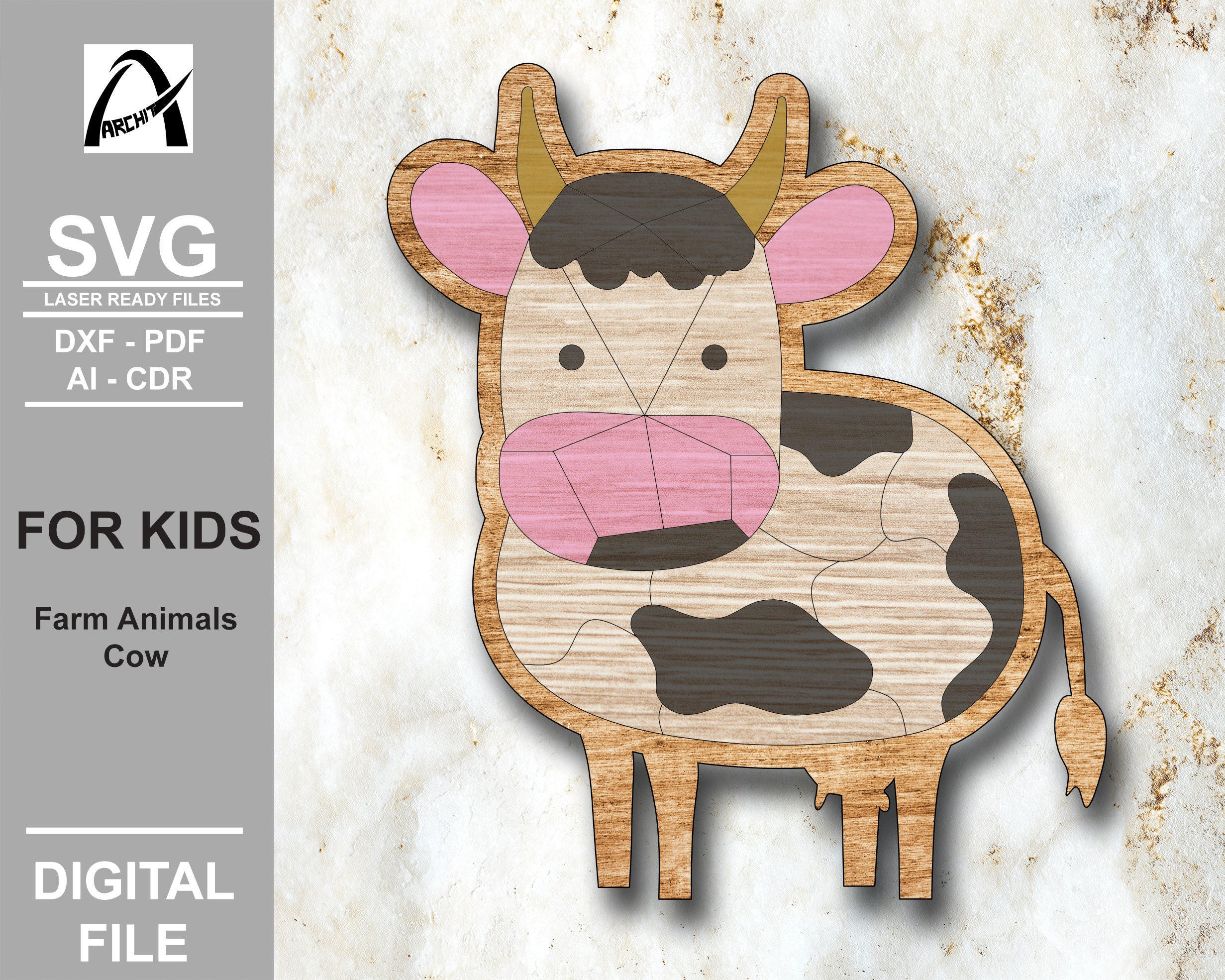 Farm Animals Cow Puzzle Montessori Wooden Kids Toy Digital - Etsy