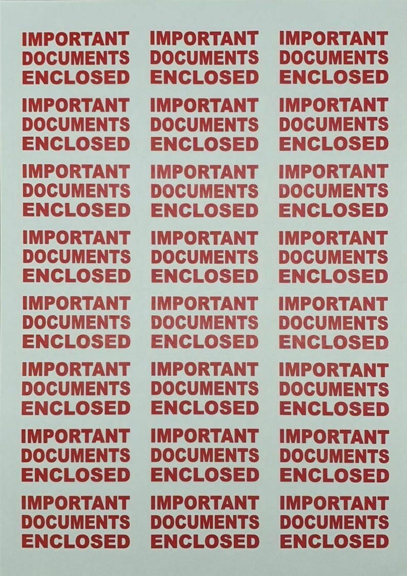 Important Documents Enclosed A4 Sheets Labels 64mm Wide X 34mm High ...