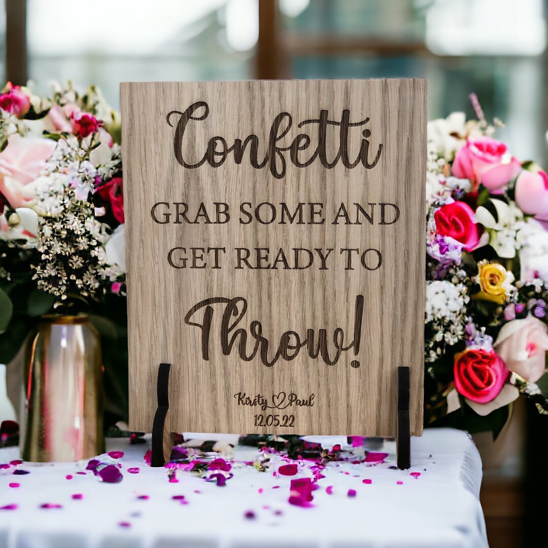 Wedding Sign, Oak Wedding Sign, Confetti Sign, Wedding Guest Confetti ...