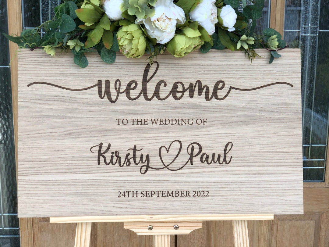 Personalised Wedding Welcome Sign, Oak Engraved Welcome Wedding Sign ...