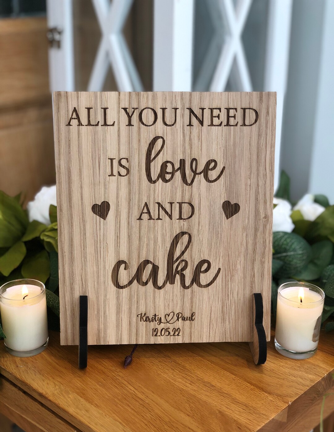 Wedding Sign, Oak Wedding Sign, Cake Sign, Wedding All You Need is Love ...