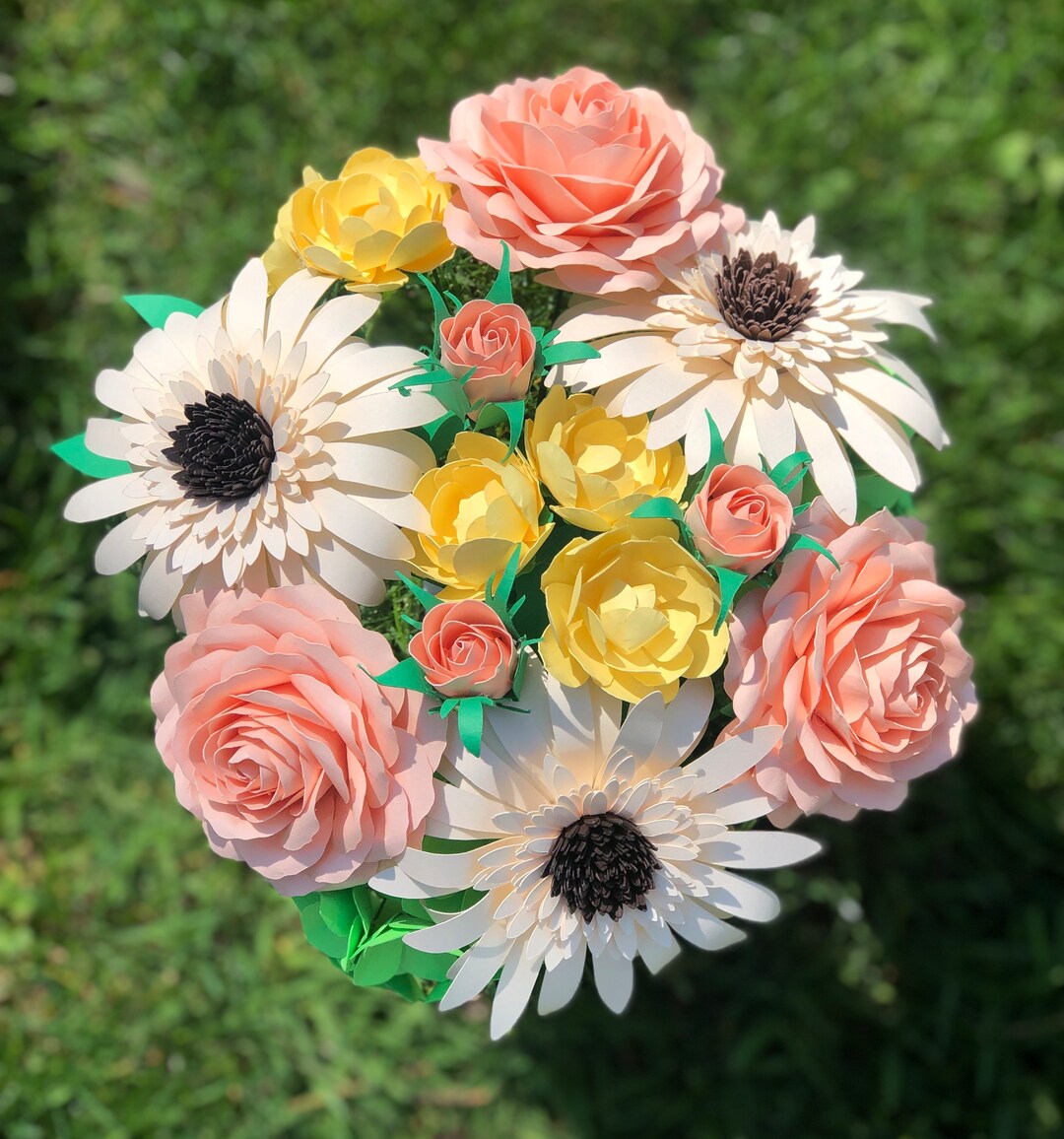 Handmade Paper Flower Bouquet in Cream Pink Lime Green Yellow Gerbera ...