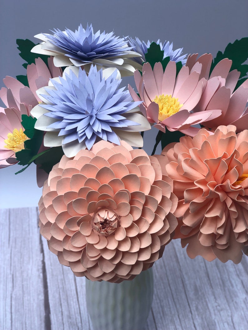 Paper Flower Bouquet With Dahlia, Peony & Daisies, Lavender Peach Pink ...