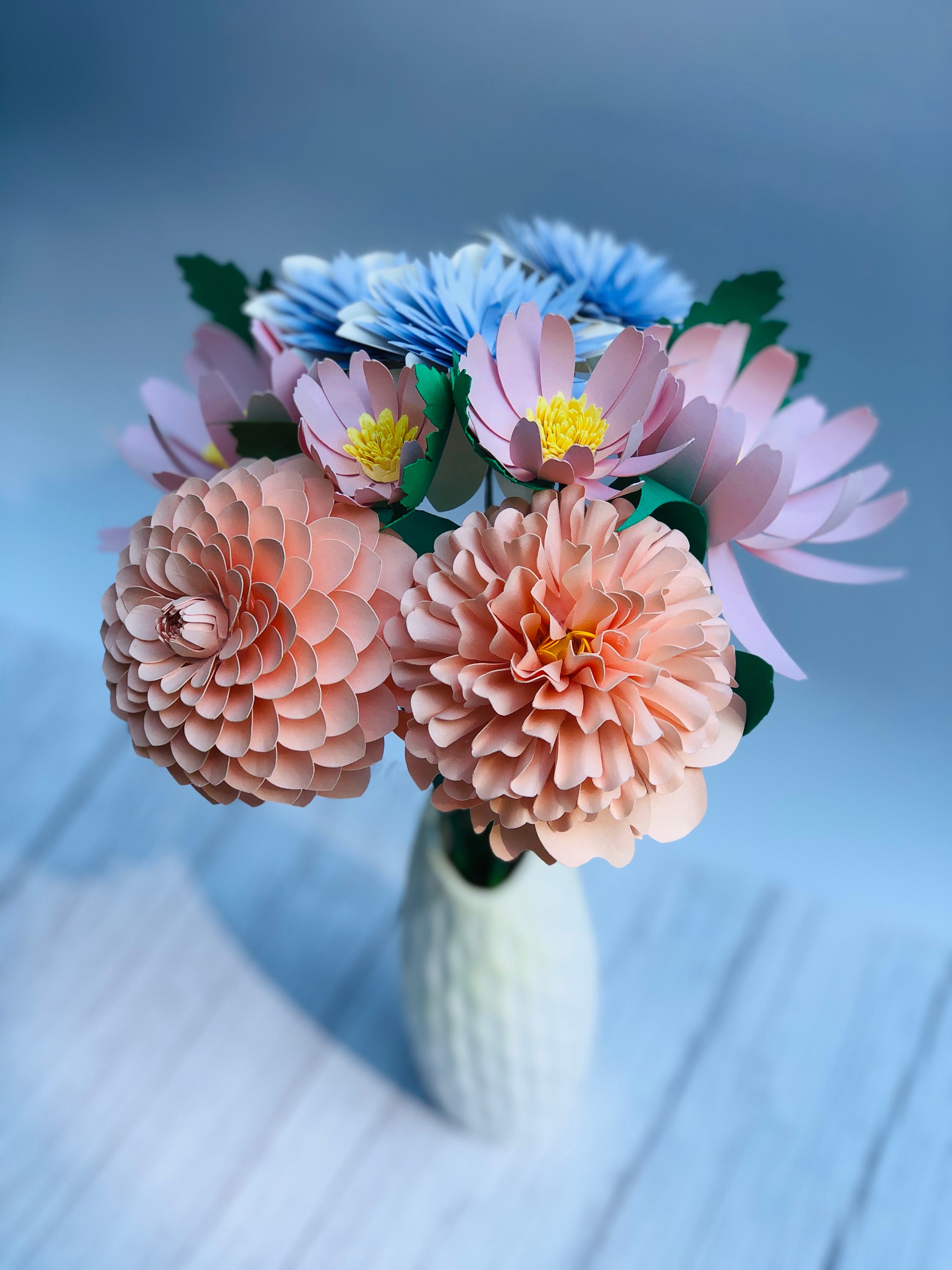 Paper Flower Bouquet With Dahlia, Peony & Daisies, Lavender Peach Pink ...