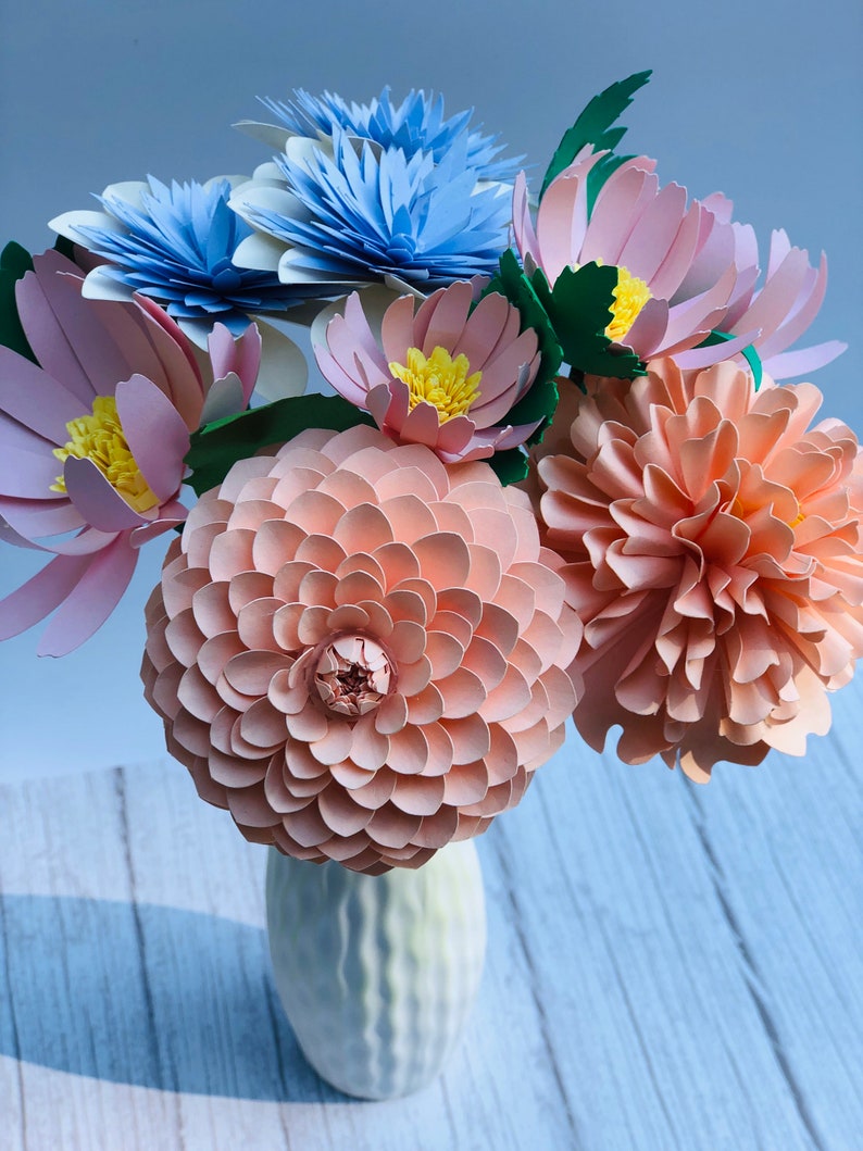 Paper Flower Bouquet With Dahlia, Peony & Daisies, Lavender Peach Pink ...