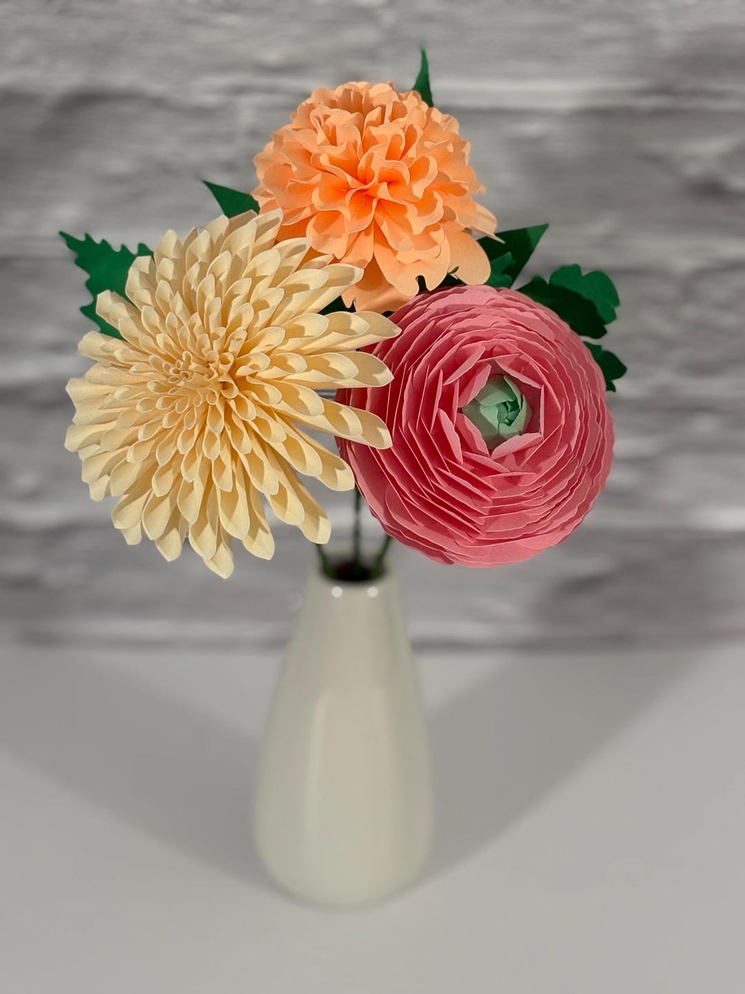 Ivory Dahlia, Pink Ranunculus and Peach Peony Paper Bouquet – Thinking ...