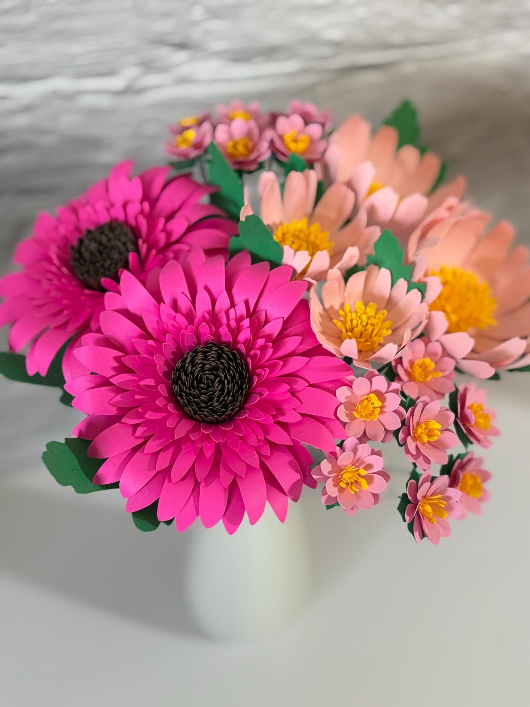 Fuchsia Gerbera and Pink Daisy Wildflower Paper Bouquet • Whimsical ...