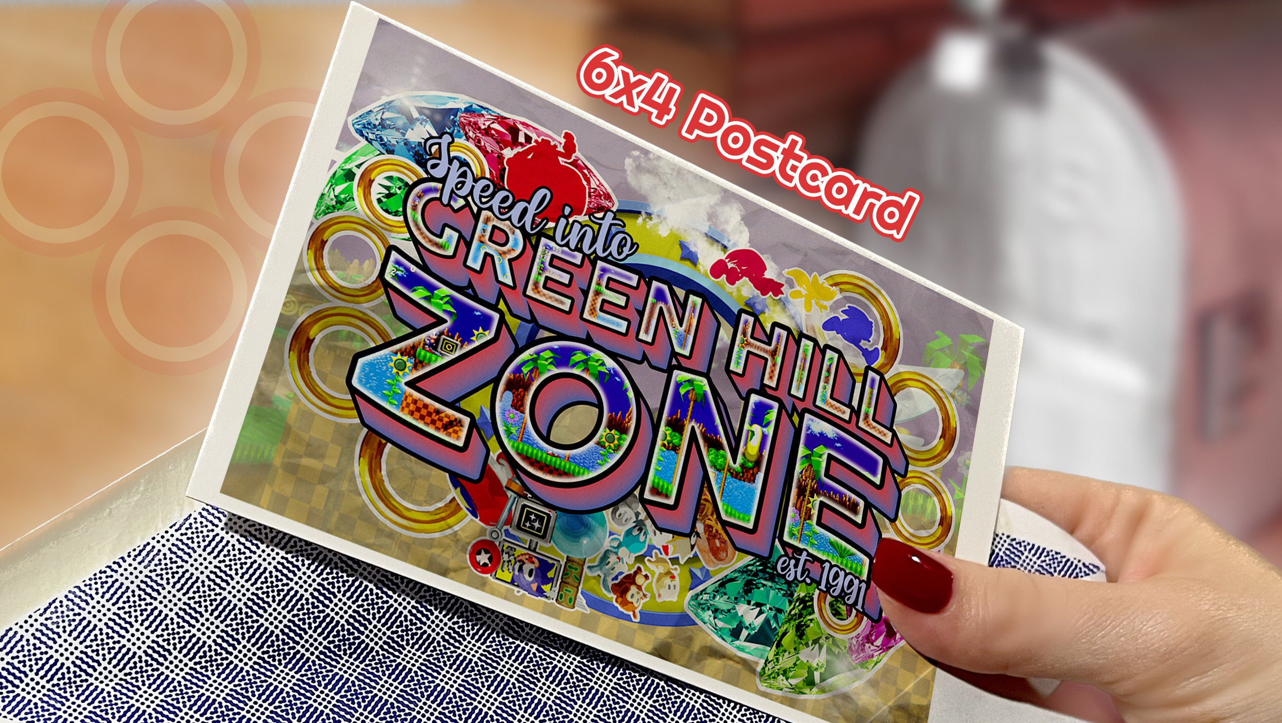 6x4 Sonic the Hedgehog Inspired Destination Mailable Postcard Green ...