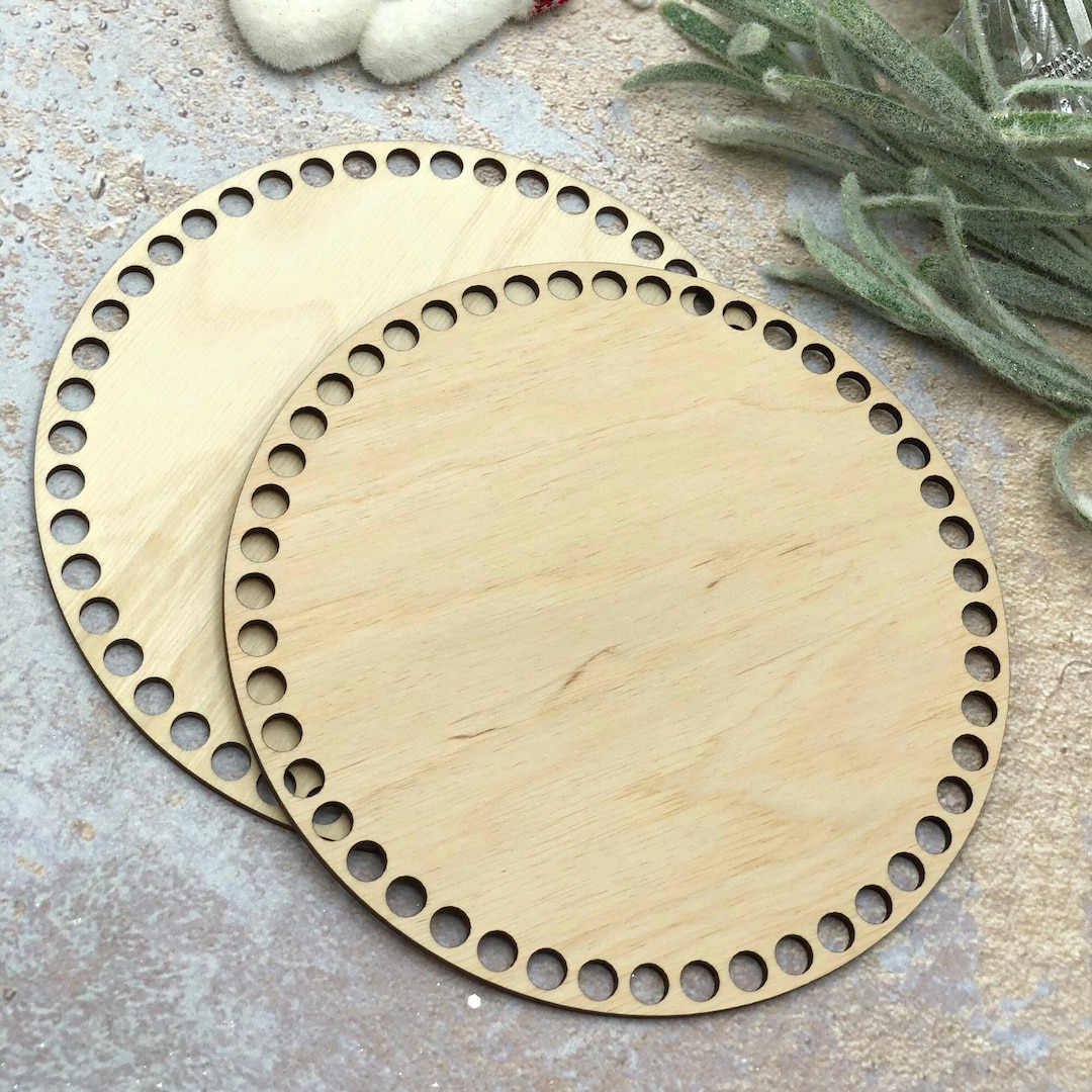 Set of 2 Wooden Bottoms for Crochet Baskets, Circle Wood Base, Round ...