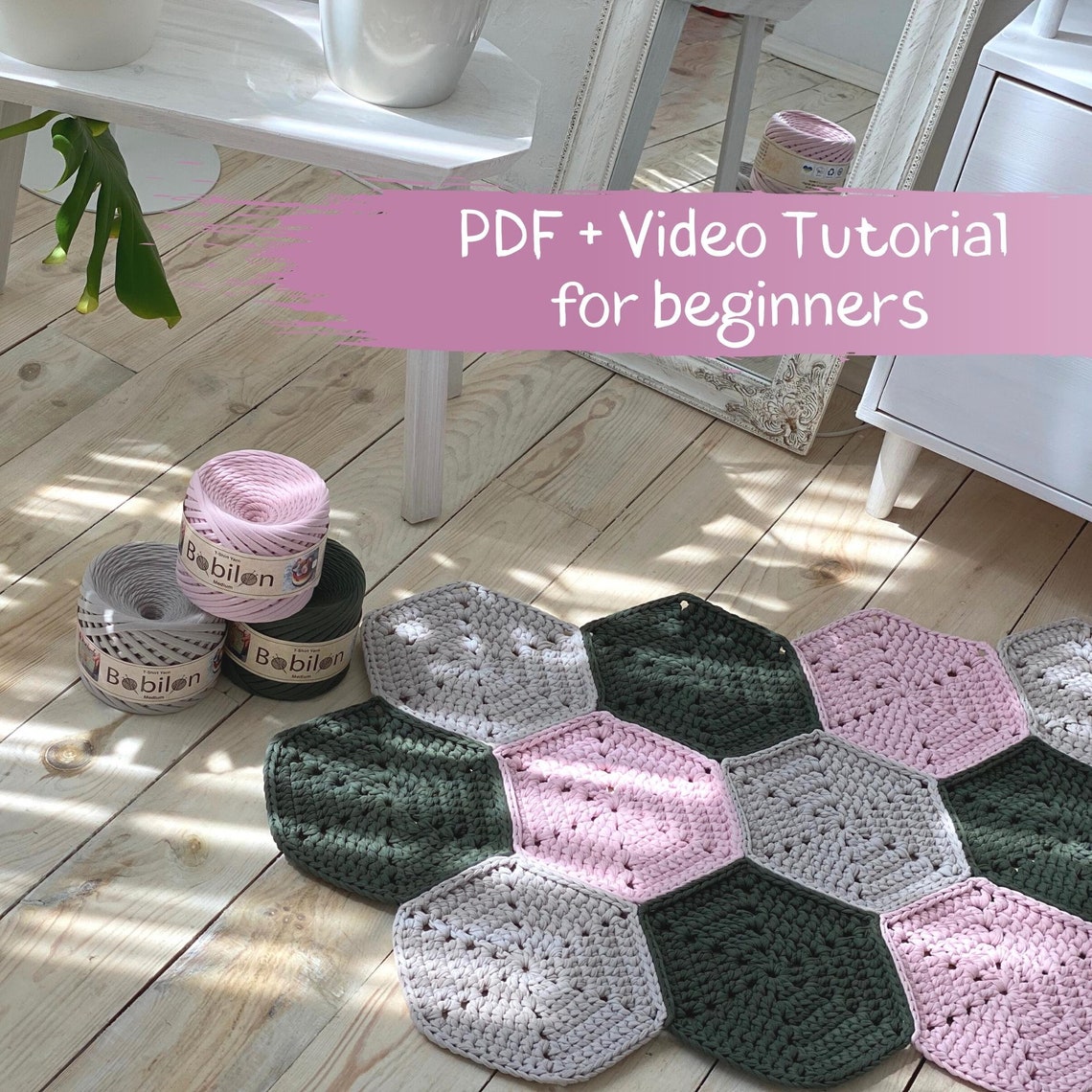 Crochet PDF Pattern Diamond Carpet, T Shirt Yarn Beginner Crochet ...