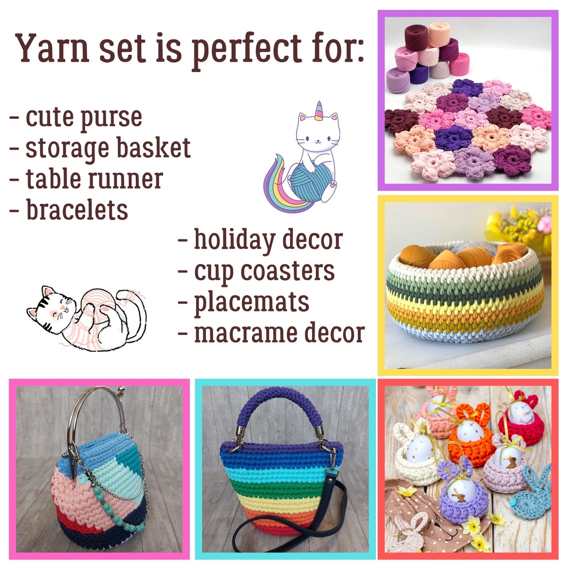 T-shirt Yarn Set for Crochet, Knit, Macrame Projects, Cotton Spaghetti ...