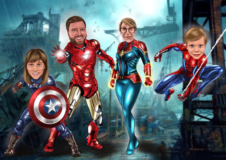 Custom Superhero Portrait: Personalized Caricature Art (digital File ...