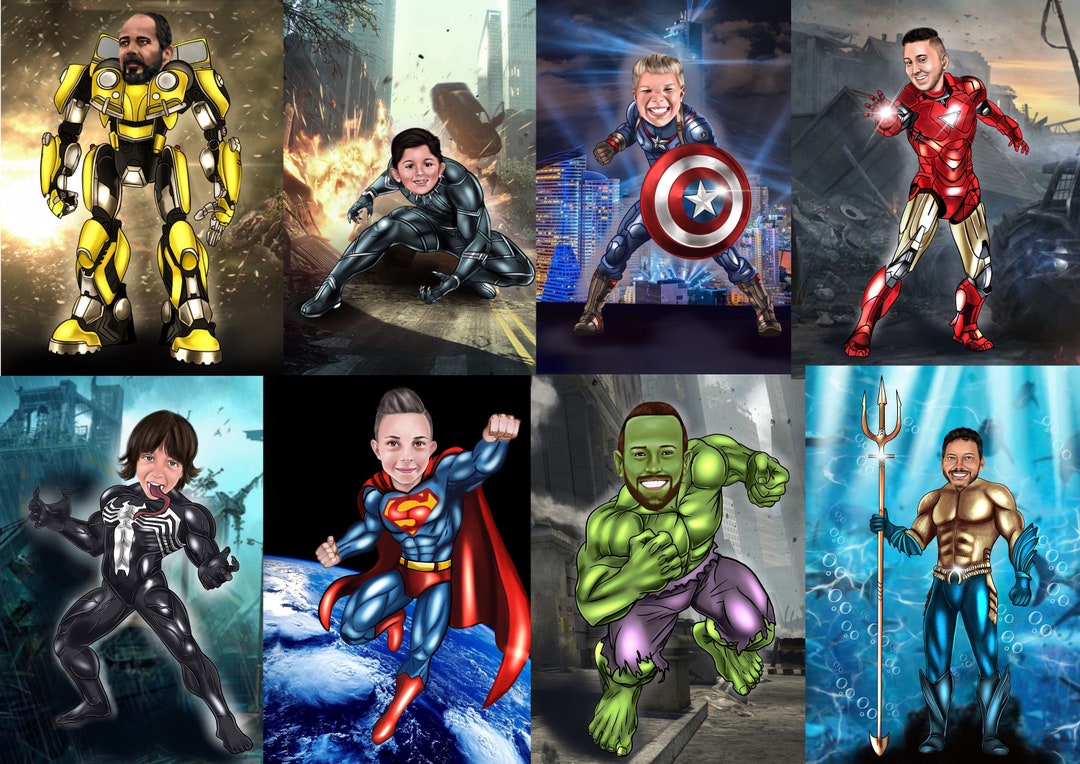 Custom Superhero Portrait From Photo: Personalized Caricature (digital ...