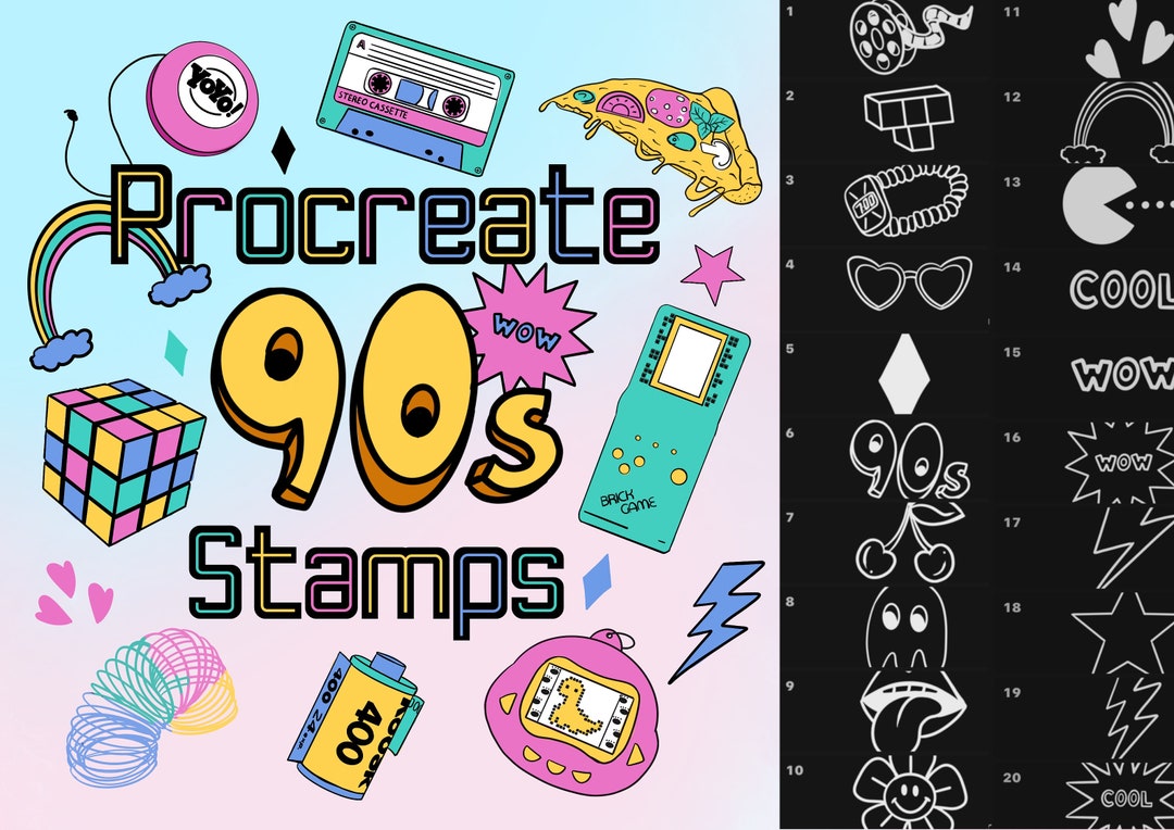 90's Doodle Stamps for Procreate. Funky Nostalgic 90's Stamps for ...