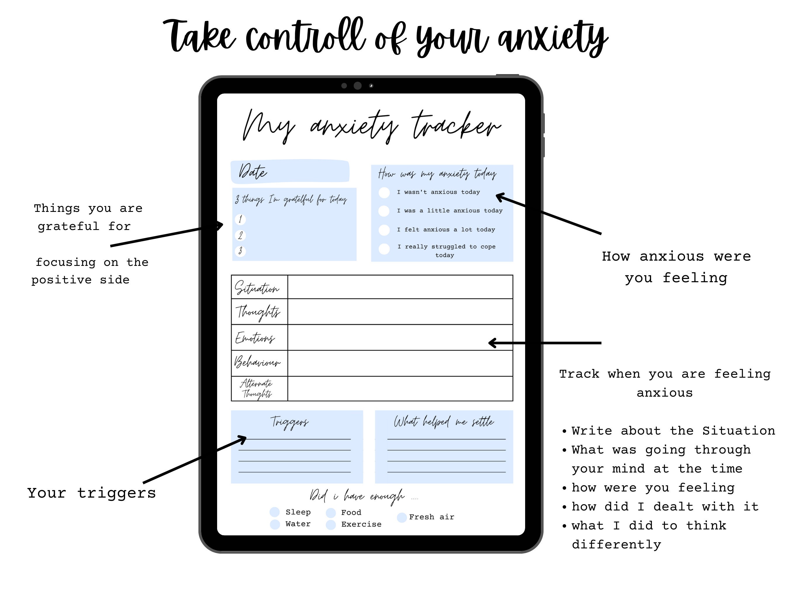 Anxiety Tracker Printable Template, Track Daily Anxiety Levels, Anxiety ...