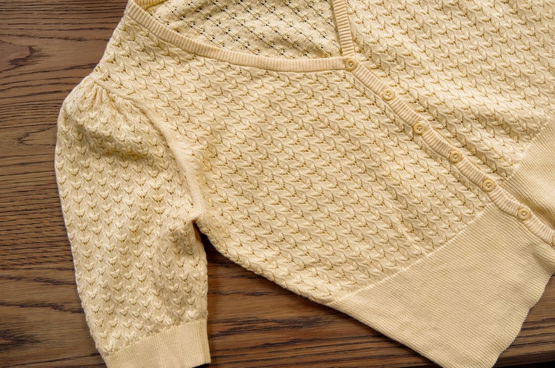 Vintage Cotton Elegant Textured Yellow Cardigan - Women Sustainable ...