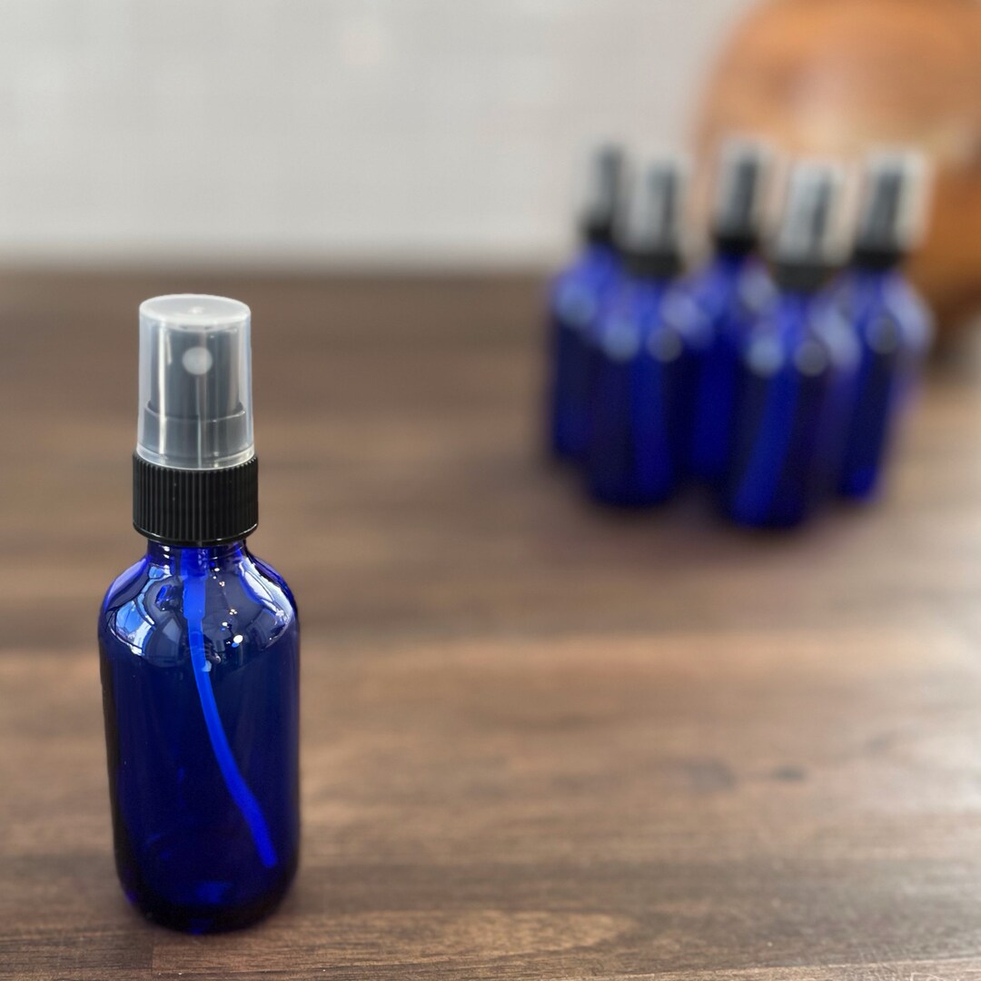 2 Oz. 60 ML Cobalt Blue Boston Round Glass Bottle With Black - Etsy