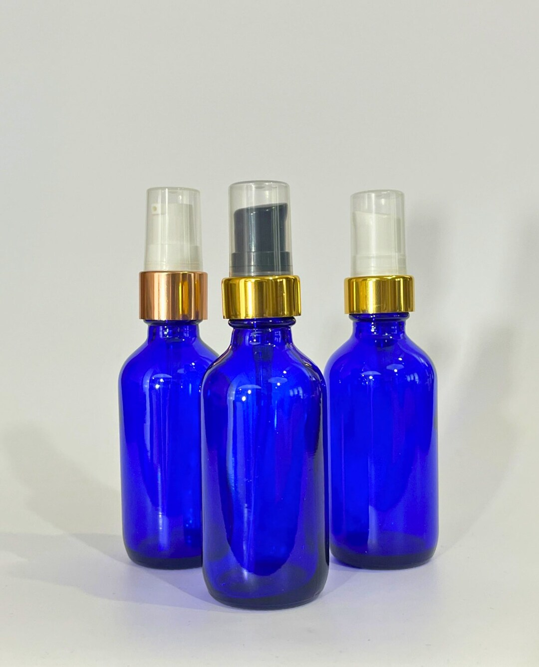 2 Oz. (60 ML) Cobalt Blue Boston Round Glass Bottle With Treatment ...